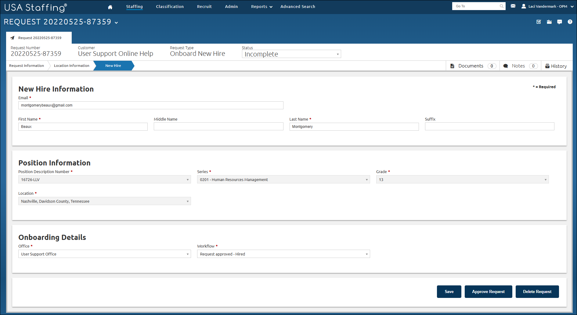 Creating a new hire request – Online Help