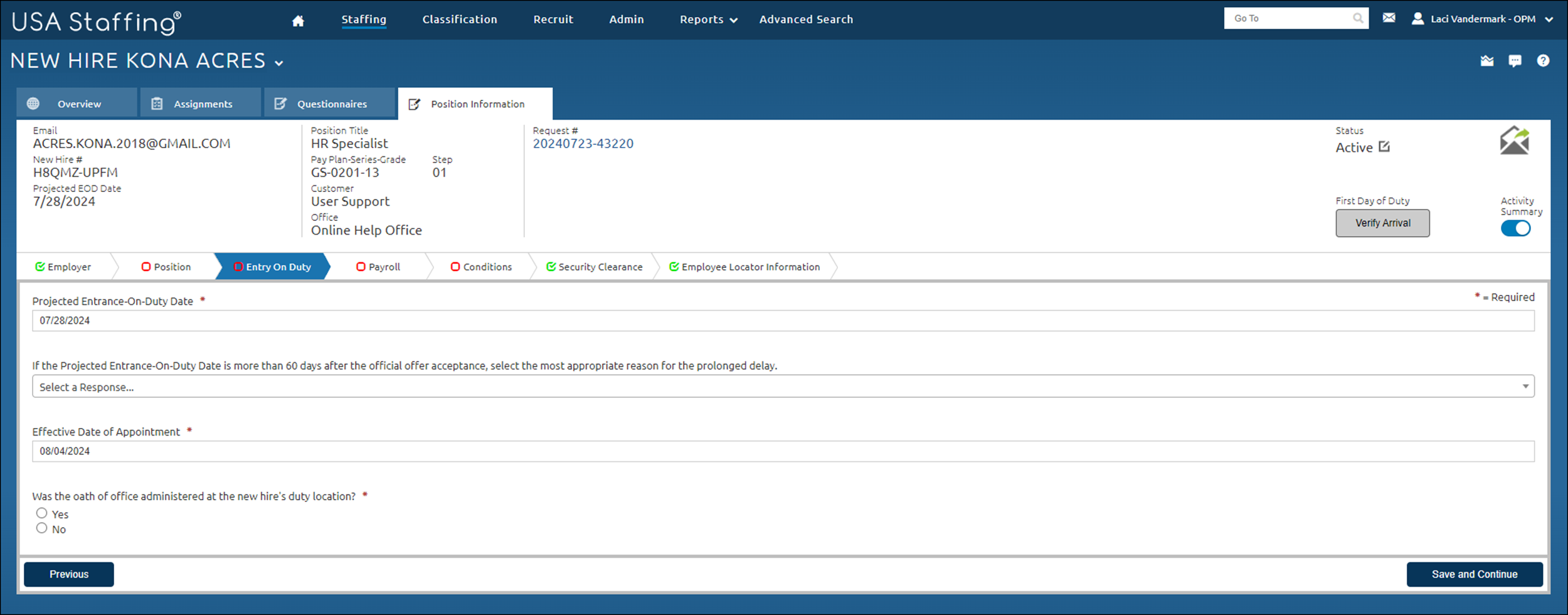 Position Information Questionnaire Overview – Online Help