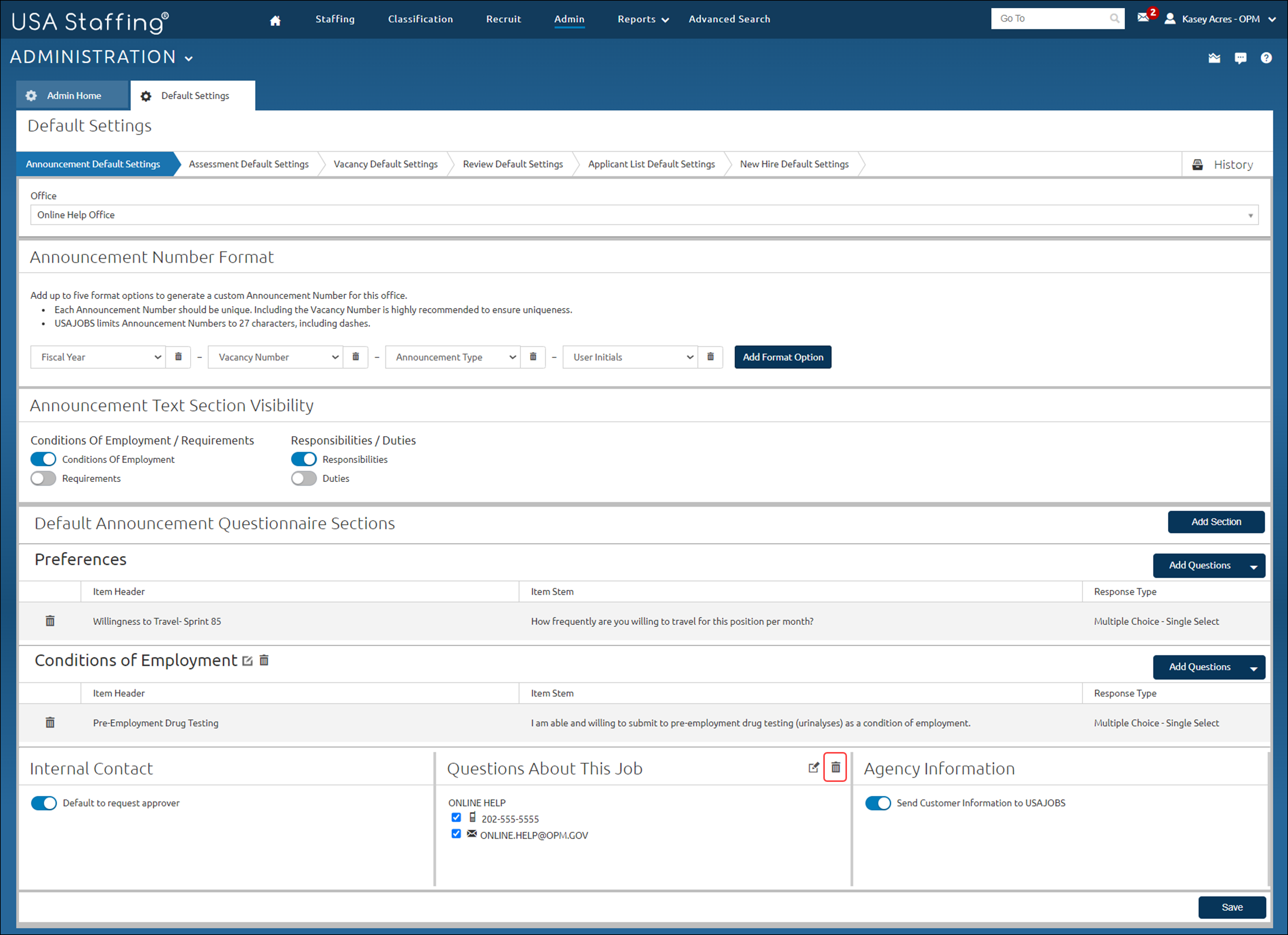 Deleting a default for questions about this job – Online Help