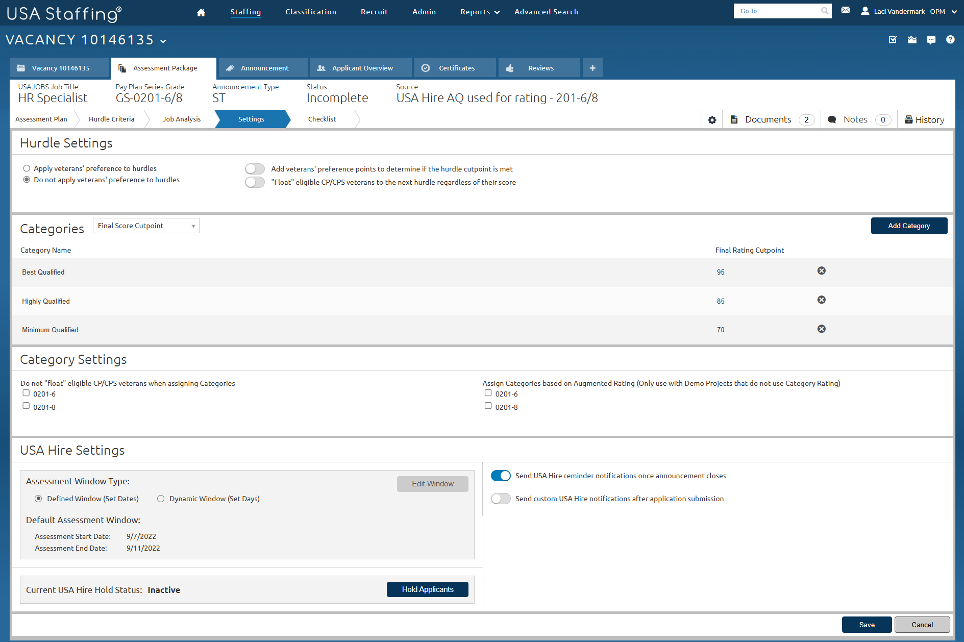 Assessment Package Settings Overview – Online Help